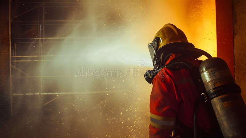 Equipped Fireman at Work Extinguishing Fire, Generative Ai Stock Image ...