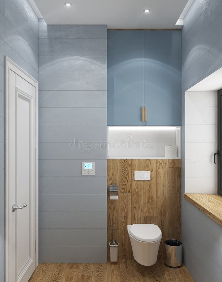 Equipped Guest Restroom Design, 3D Rendering Stock Illustration ...
