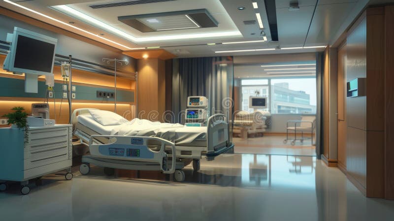 Equipped Hospital Bed for Intensive Care Unit Stock Illustration ...