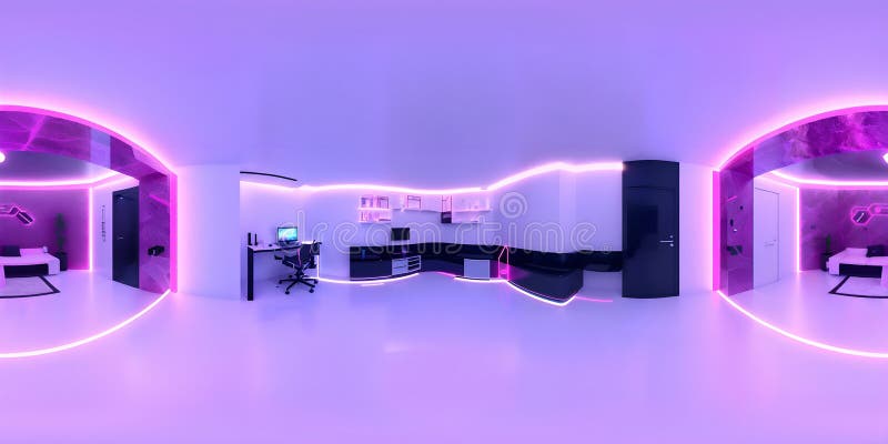 Equirectangular Cyberpunk Neon Interior 360 Degree HDRI Map Stock Illustration - Illustration of ...