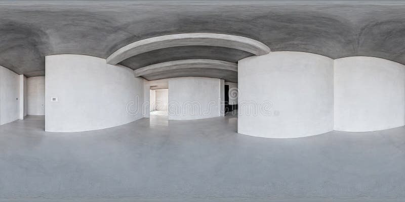 Equirectangular Panorama 360 Degrees in Interior of Concrete White Loft ...