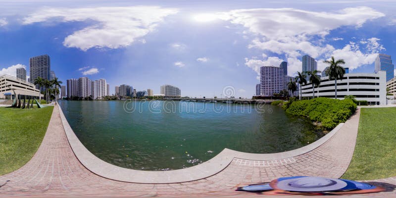 360 Equirectangular Photo Miami Brickell Key Bridge Editorial Stock ...
