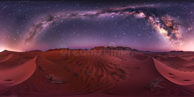 Equirectangular Wide-angle Photograph of the Desert at Night, Featuring ...