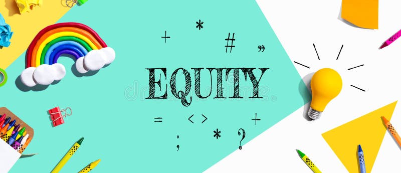 Equity Theme with School Supplies - Flat Lay Stock Image - Image of ...