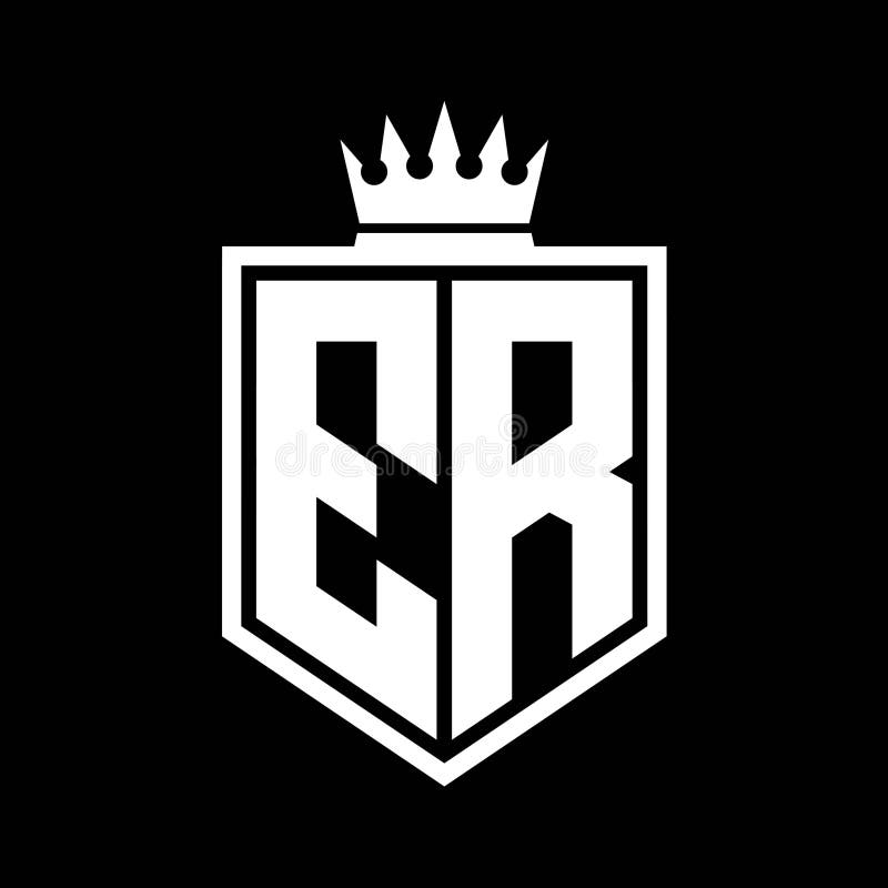 ER Logo Monogram Bold Shield Geometric Shape with Crown Outline Black ...