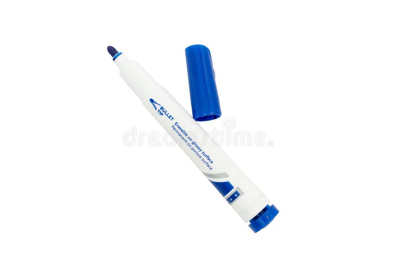 Erasable Blue Marker with Cap on White Board Stock Image - Image of ...