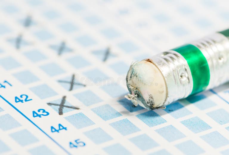 Eraser on Blue Answer Sheet Stock Photo - Image of quiz, sheet: 59160402