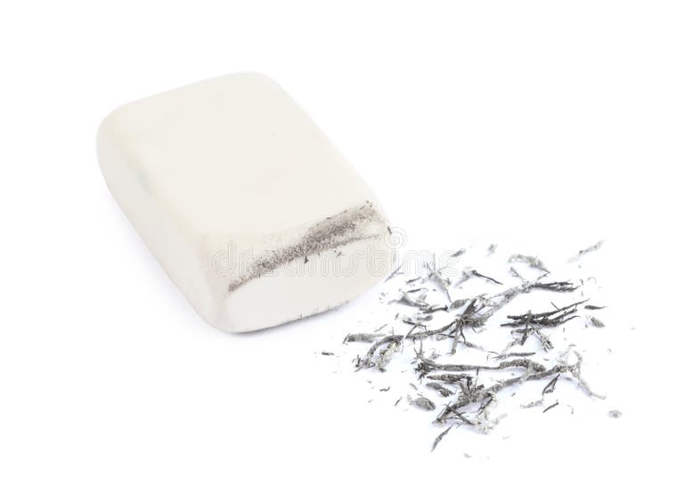 Eraser and Grey Crumbs on White Background Stock Image - Image of ...