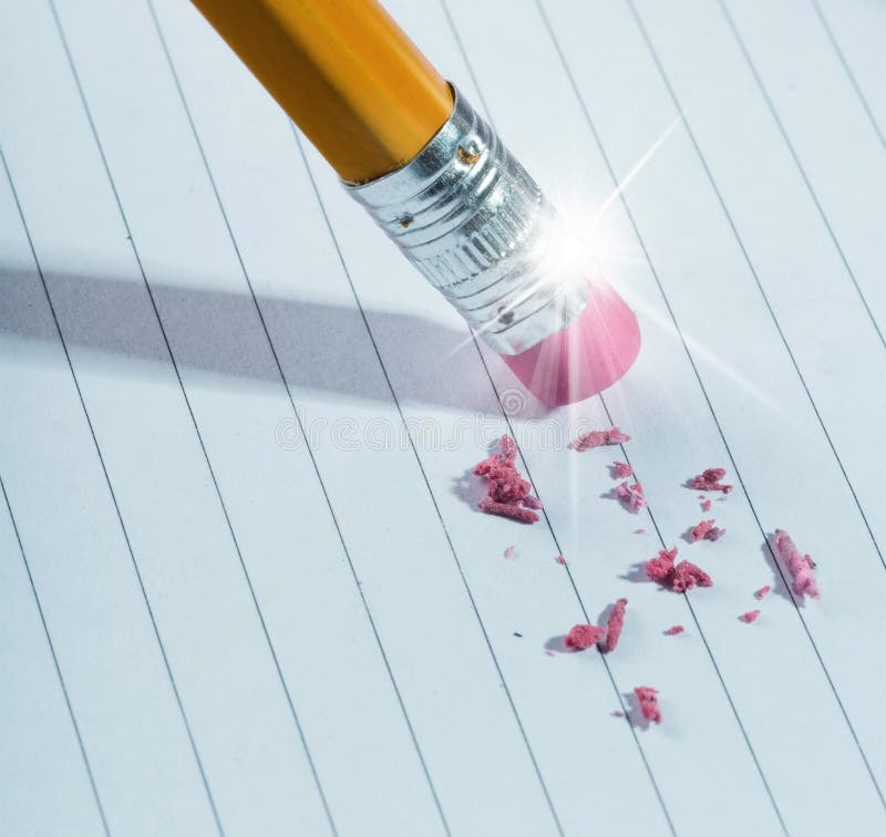 Eraser and Error Concept, Hand with Black Eraser on White Table Stock ...