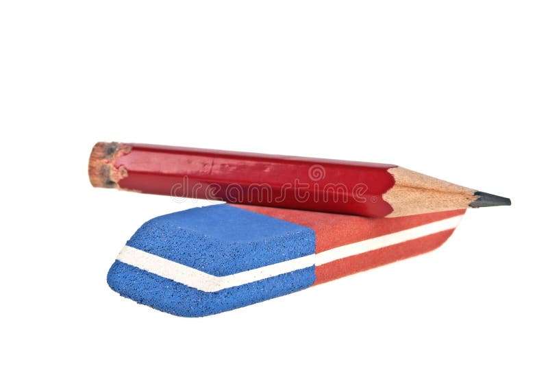 Eraser and Red Pencil Isolated on White Background Stock Photo - Image ...
