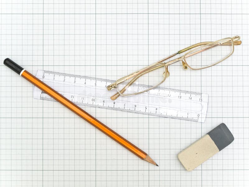 Eraser and ruler stock photo. Image of plotting, glasses - 5745066
