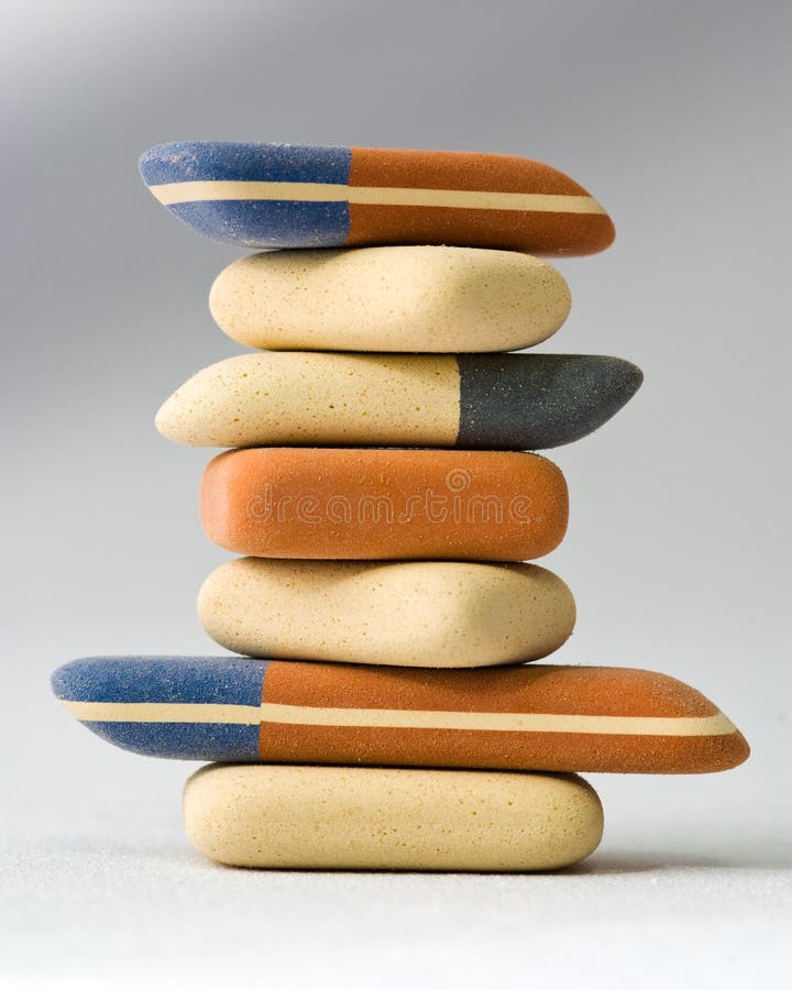 Stack of Erasers Isolated on White Background. Group of Three New ...