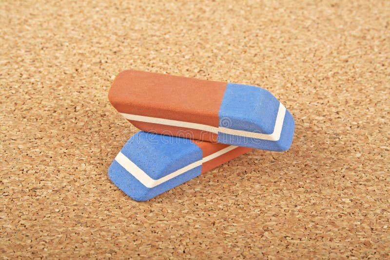 Erasers on a cork board stock image. Image of erasing - 174780173
