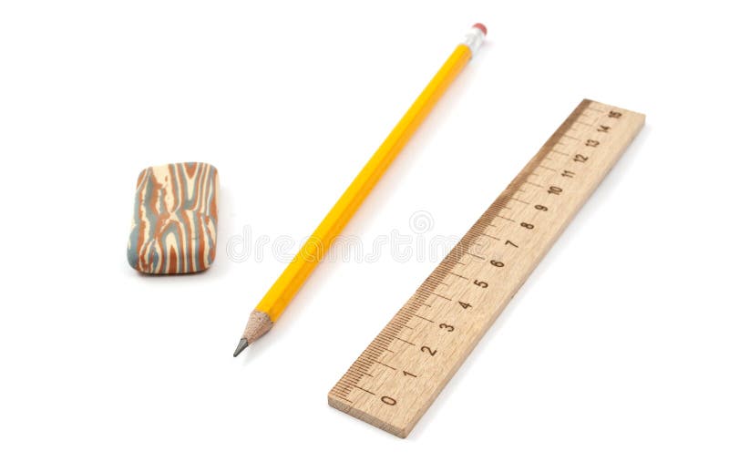Erasers, pencil, ruler stock photo. Image of inch, ruler - 16044718