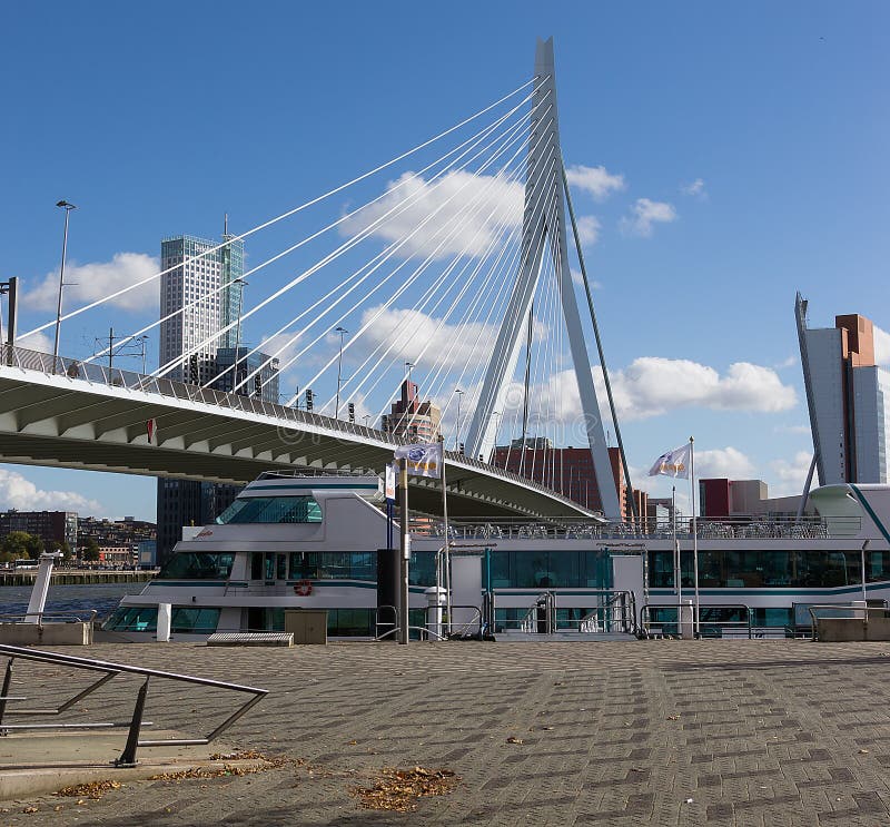 Erasmus Bridge in the Center of Rotterdam Editorial Image - Image of ...