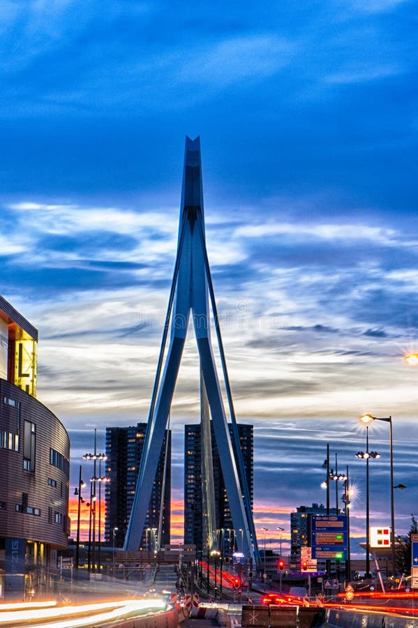 Erasmus bridge by night editorial photo. Image of brig - 97763541