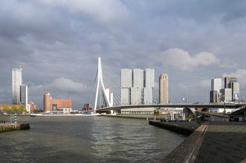 Erasmus Bridge with Skyscraper in Rotterdam Editorial Photo - Image of ...