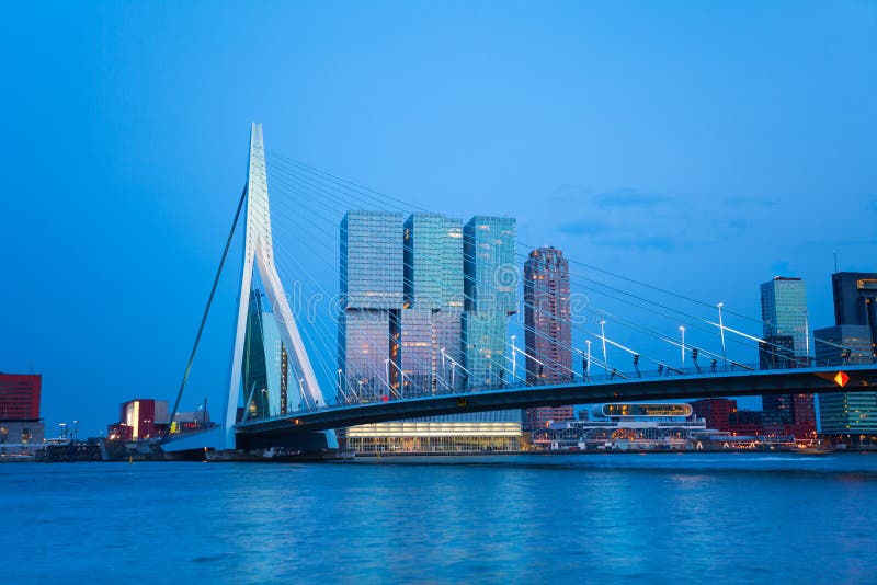 Erasmusbrug Bridge View at Evening in Rotterdam Editorial Stock Image ...