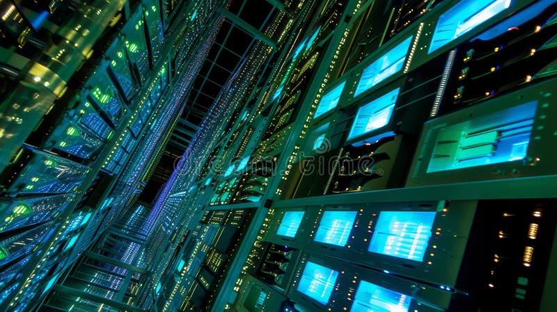 Colorful Server Room with Bright Lights Stock Image - Image of hightech ...