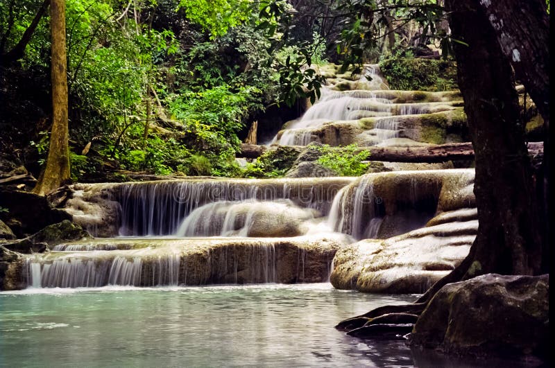 Erawan Waterfall stock image. Image of vacation, travel - 18195269
