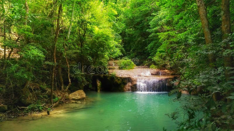 Erawan Waterfall stock image. Image of hiking, waterfall - 94821741