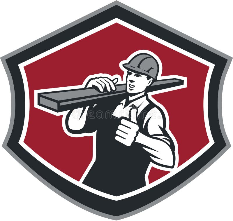 Erbauer Carpenter Carry Timber Thumbs Up Retro Stock Abbildung ...