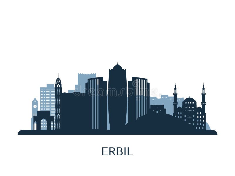 Erbil Skyline, Monochrome Silhouette. Stock Vector - Illustration of ...