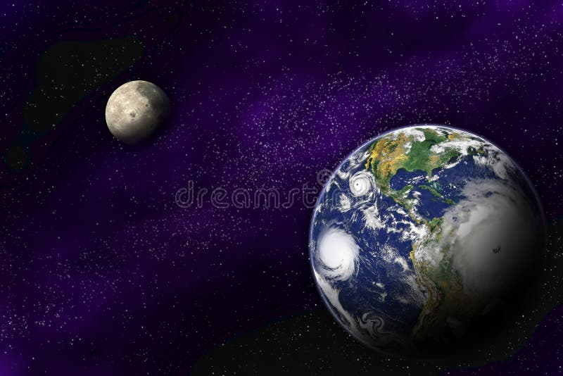 Erde Und Mond Im Tiefen Universum Stock Abbildung - Illustration von ...