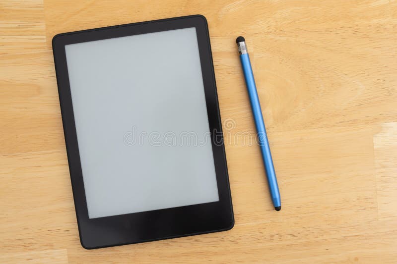 Ereader with a Stylus on a Wooden Desk Stock Photo - Image of ...