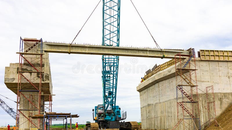 Erection Girder Process Using a Crane Stock Photo - Image of work ...