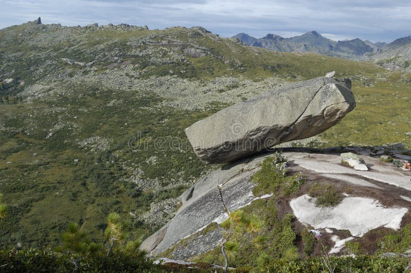 Ergaki National Park Mountains. Hanging Stone Stock Photo - Image of ...