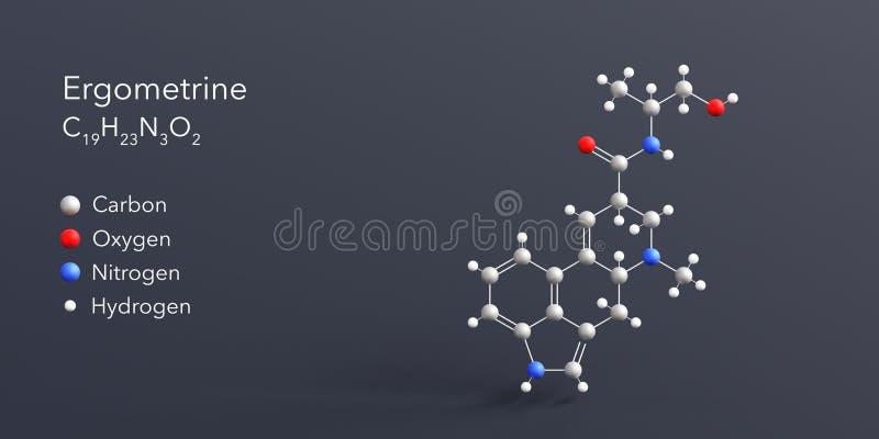 Ergometrine Molecule 3d Rendering, Flat Molecular Structure with ...