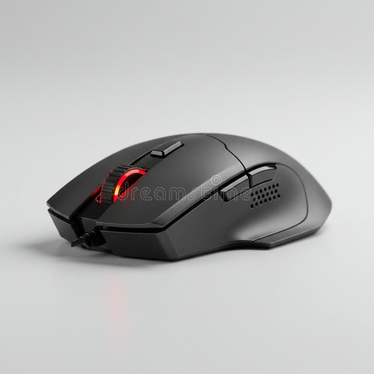 Ergonomic Black Gaming Mouse with a Red LED Scroll Wheel. Features ...