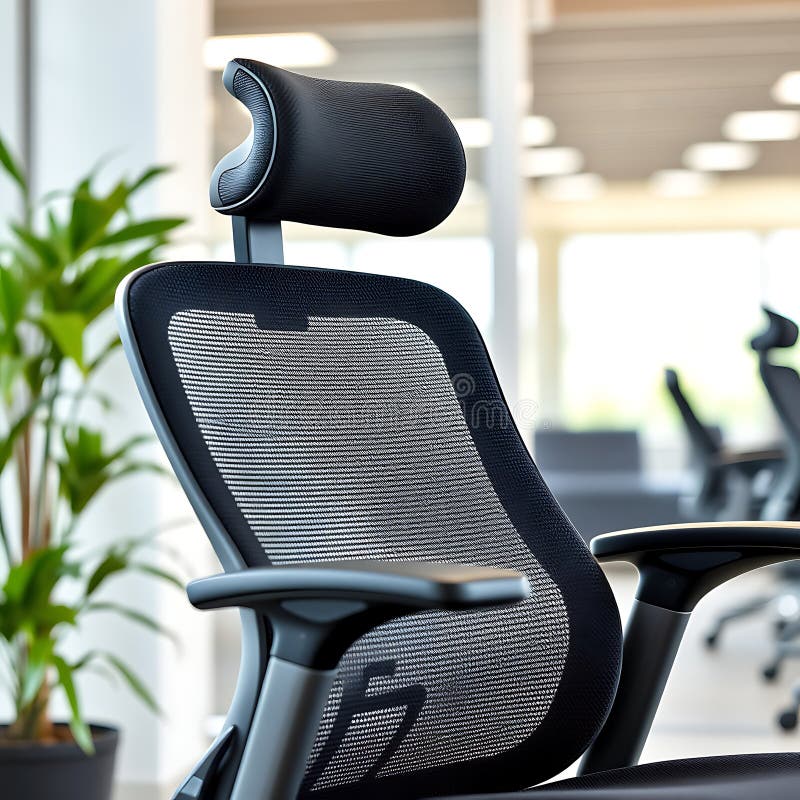 An Ergonomic Chair with an Adjustable Mesh Back and Headrest Stock ...