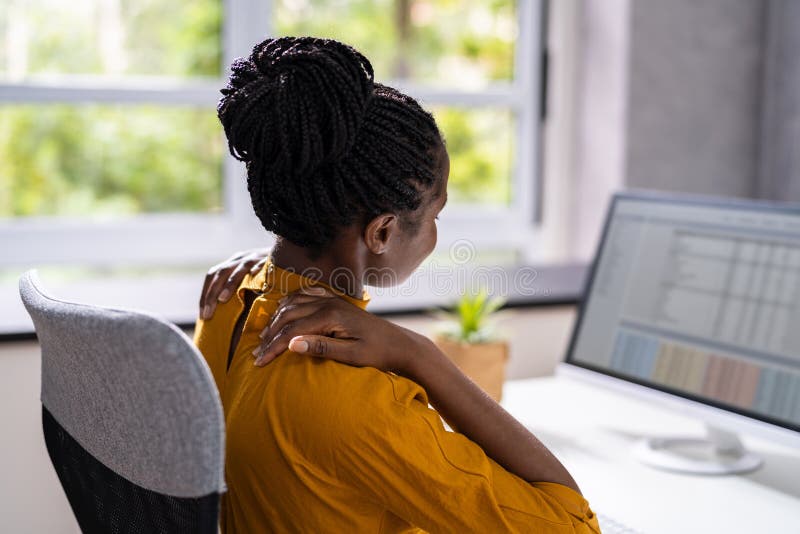 Ergonomic Chair and Posture Behind Workstation Computer Stock Photo ...
