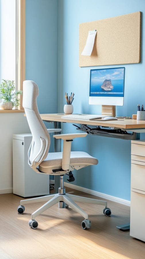 Ergonomic Chair Sitting in Front of Modern Desk in Home Office Stock ...