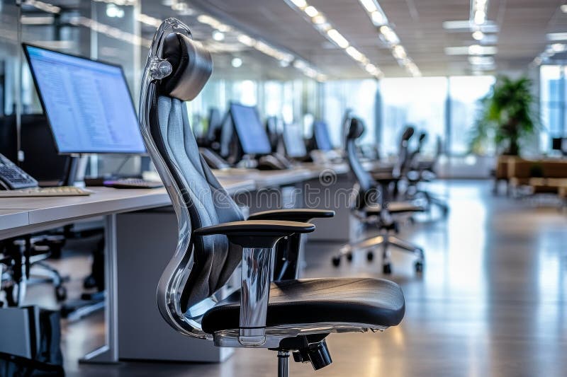 Ergonomic Chair Stands in Modern Open Plan Office with Computers Stock ...