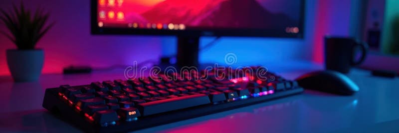 Ergonomic Keyboard Positioned before a Desktop PC , Home, Minimal ...