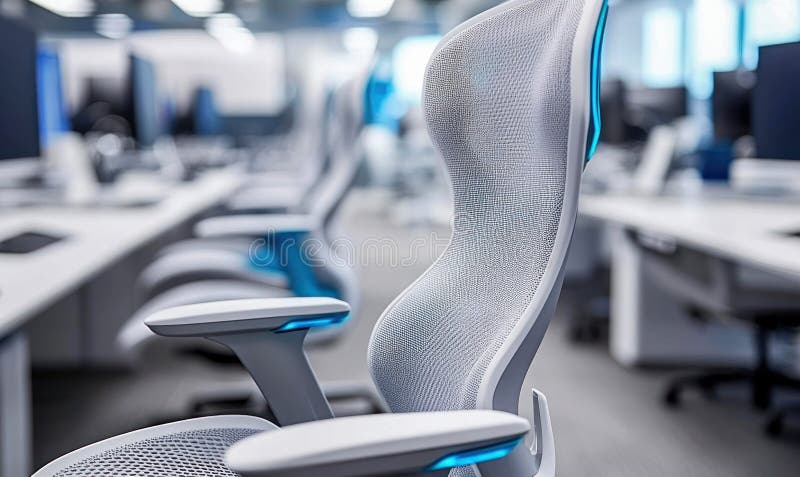 Ergonomic Mesh Office Chair in a Modern Open Workspace Stock ...