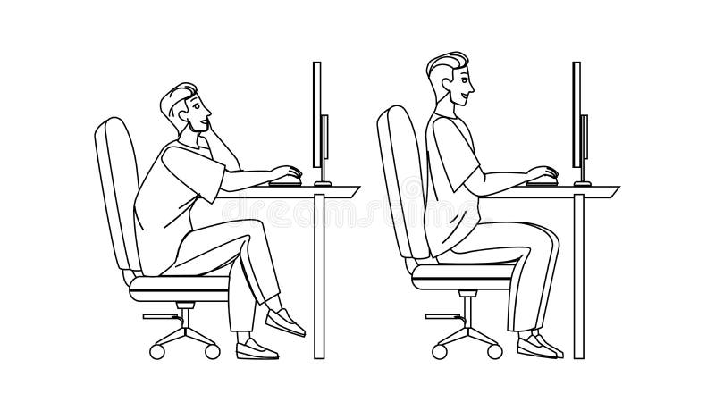 In Ergonomic Posture Sit Man at Computer Vector Stock Vector ...