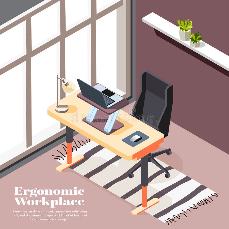 Ergonomic Workplace Icon. Computer Desk Workstation Infographic Stock ...