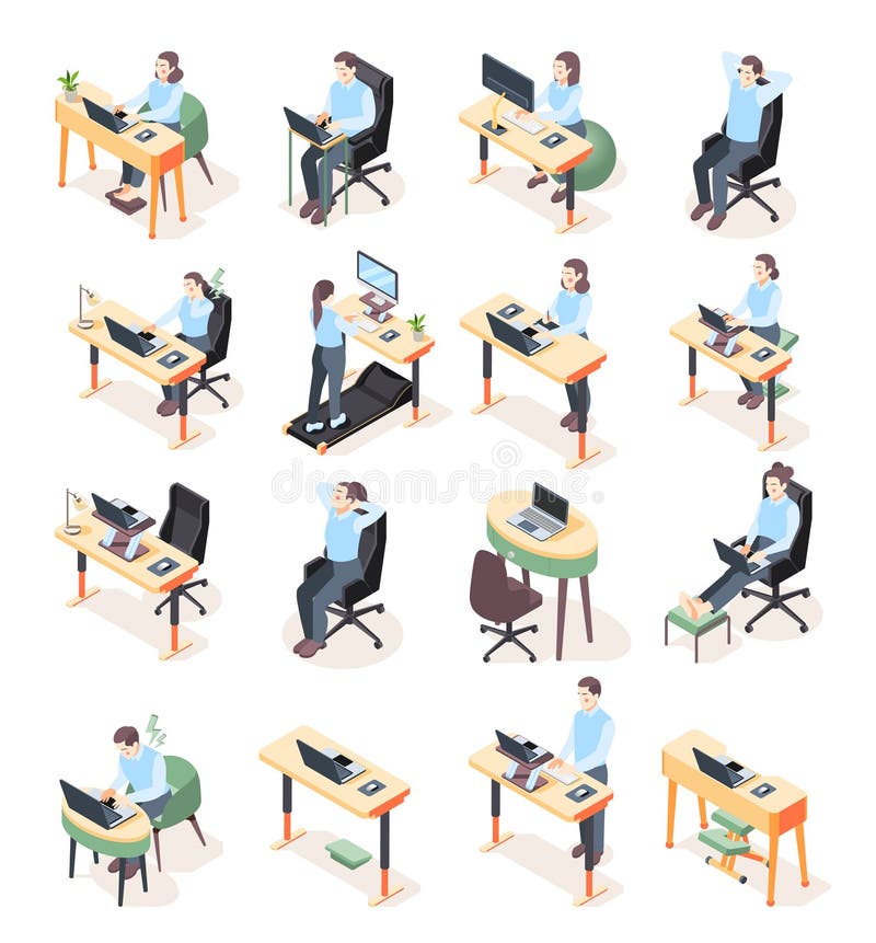 Ergonomic Workplace Four Posters Stock Vector - Illustration of human ...