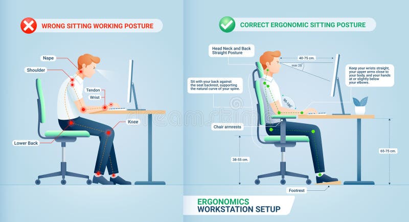 Ergonomic Workstation Setting Up Illustrations Stock Vector ...