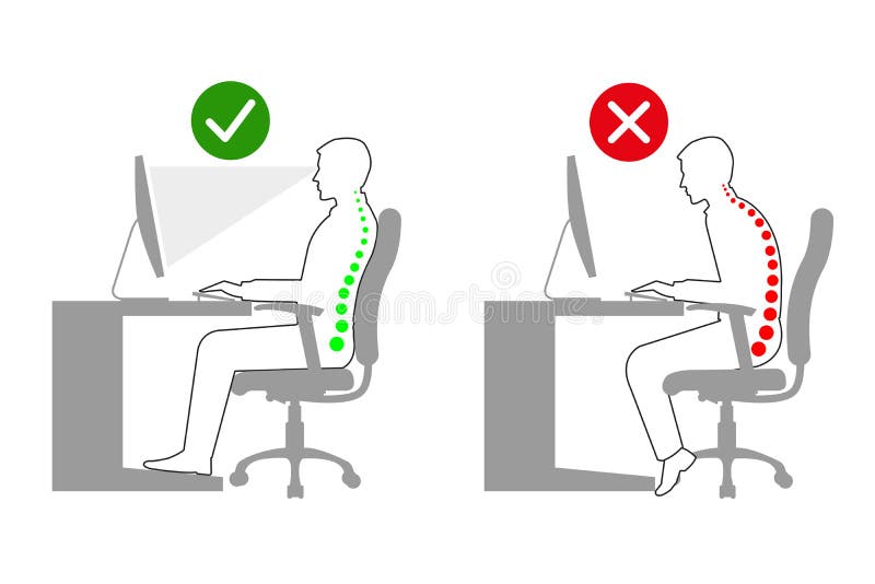 Ergonomics at Workplace Man Correct Sitting Posture Black and White ...