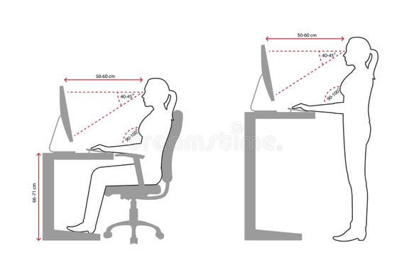 Ergonomics Line Drawing of a Woman Correct Sitting and Standing Posture ...