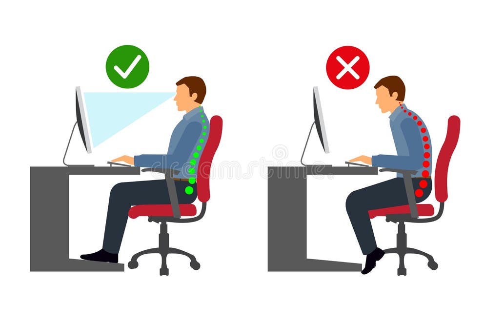Ergonomics at Workplace Man Correct Sitting Posture Stock Illustration ...