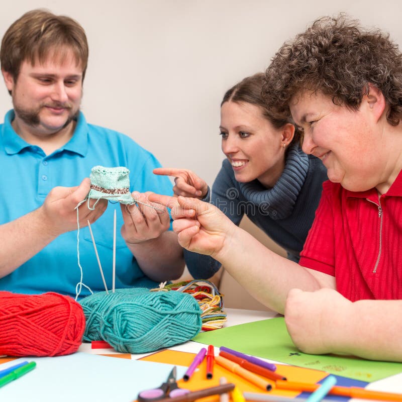 Caregiver and Mentally Disabled Woman Learning at the Computer Stock ...