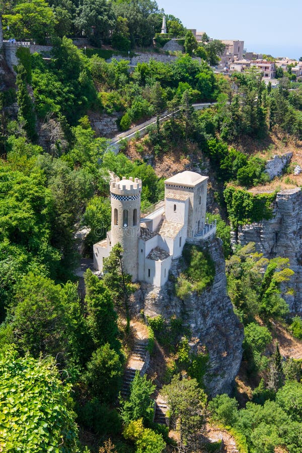 Erice, Sicily, Italy. Torretta Pepoli High View Stock Photo - Image of ...
