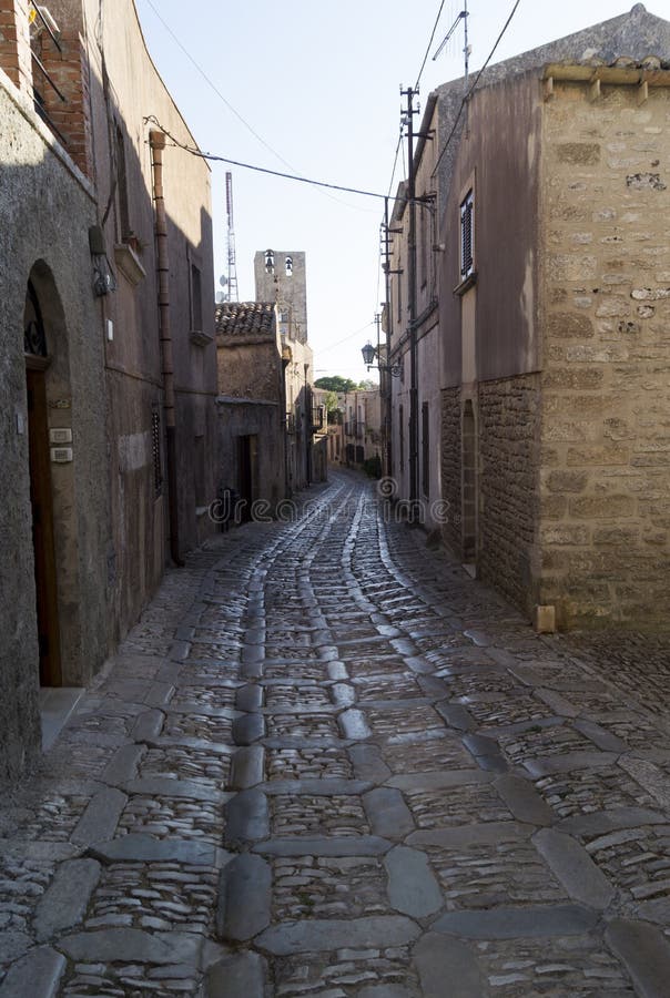 Erice street stock image. Image of erce, sicilia, roofs - 76529805