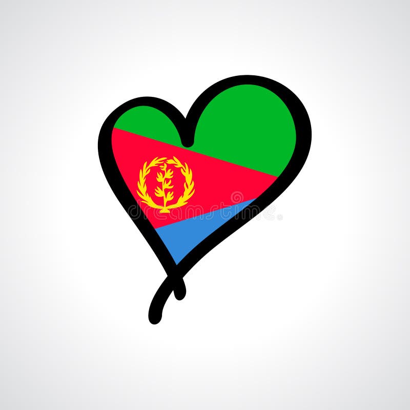 Eritrean Flag Heart Shaped Hand Drawn Logo Vector Illustration Stock